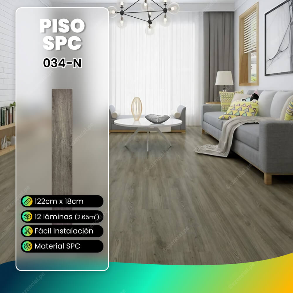 Piso Vinílico SPC #034-N 122cm x 18cm - 1 Caja (12 láminas) | ezencial.pe
