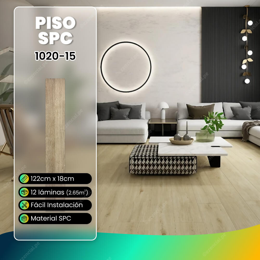 Piso Vinílico SPC #1020-15 122cm x 18cm - 1 Caja (12 láminas) | ezencial.pe