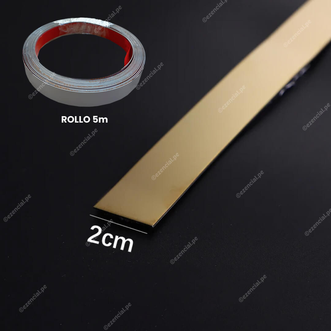 Cinta Adhesiva Decorativa de Acero Oro 5mx2cm | ezencial.pe