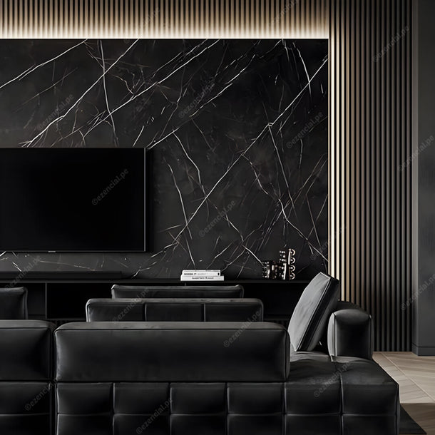 Panel SPC Tipo Mármol Negro con Rayas Blancas | ezencial.pe