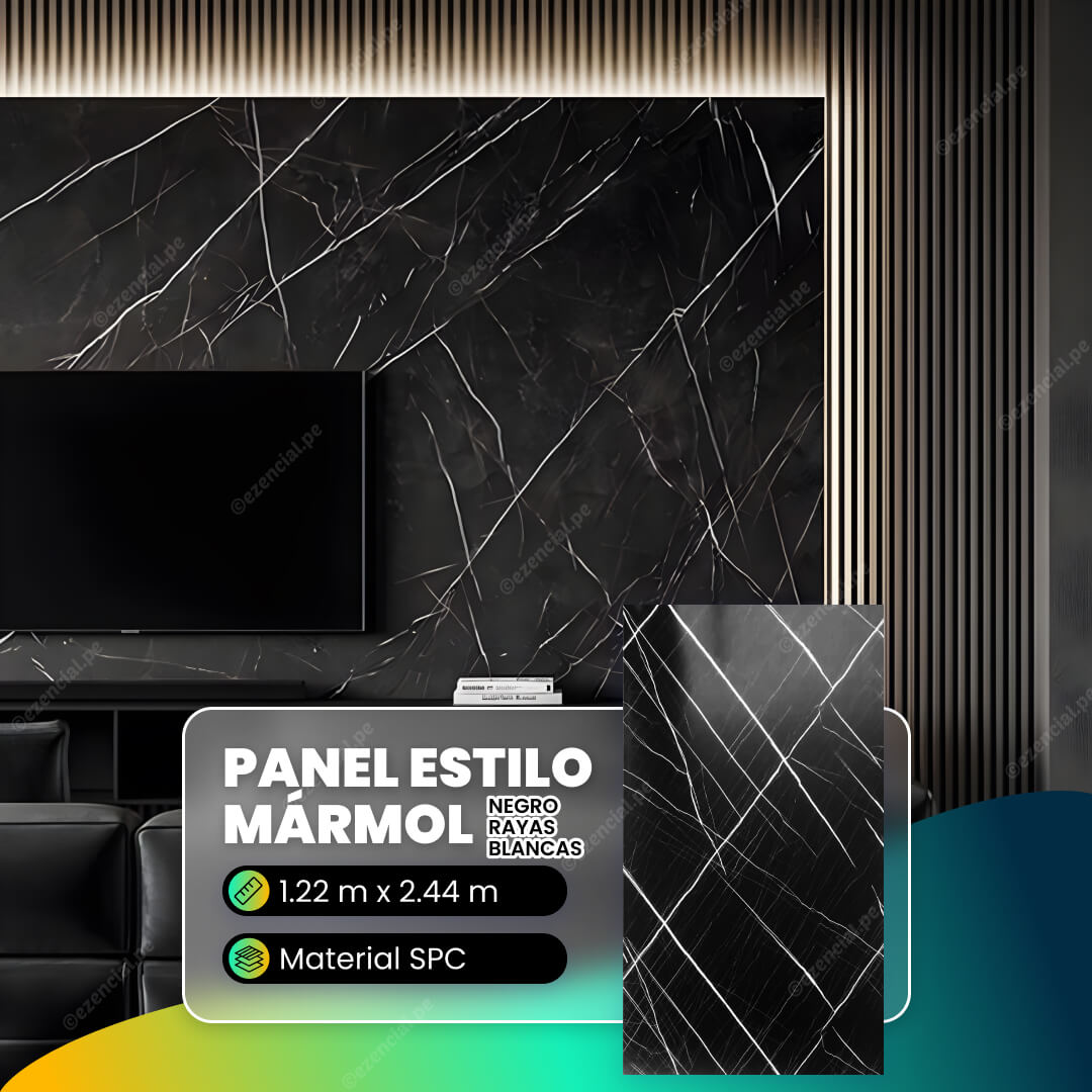 Panel SPC Tipo Mármol Negro con Rayas Blancas | ezencial.pe