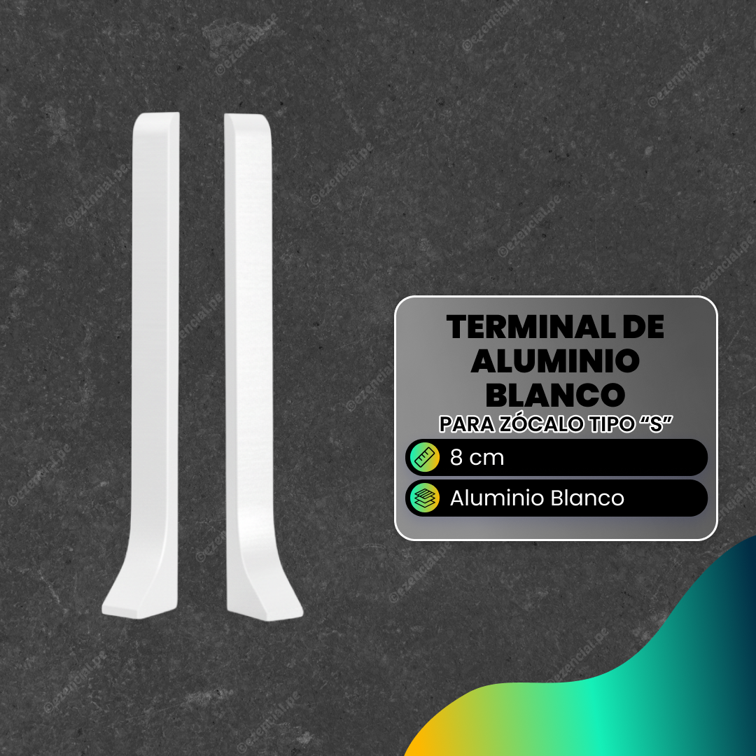 Terminal Blanco para Zócalo de Aluminio Tipo S 2 und & ezencial.pe